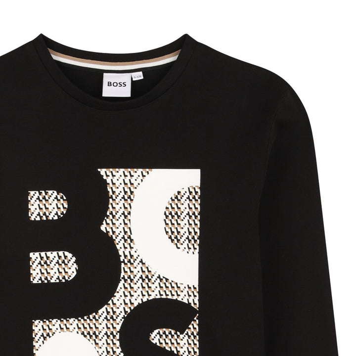 Boss – Boys Black Disjointed Logo-Print T-Shirt – Little Tags Luxury